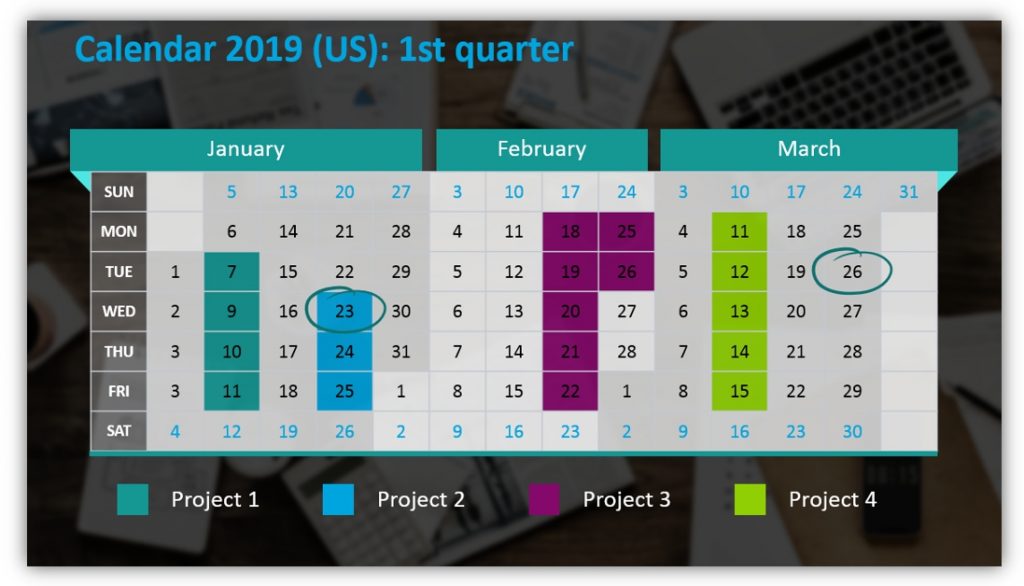Plan Your Yearly Projects using PowerPoint Calendar Tables