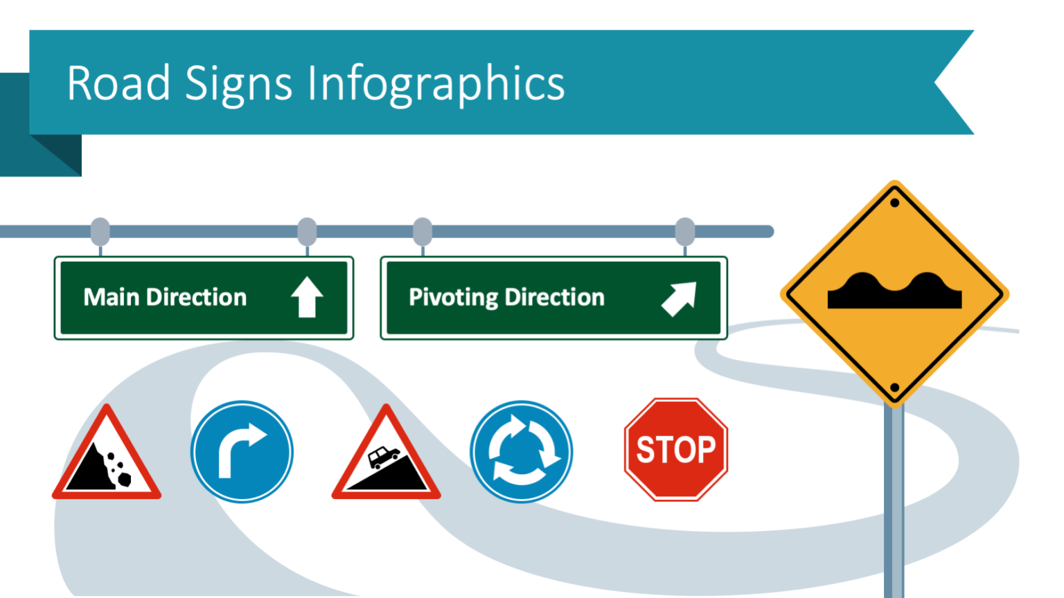 Use Road Sign PPT Infographics to Show Strategies, Processes and Work ...