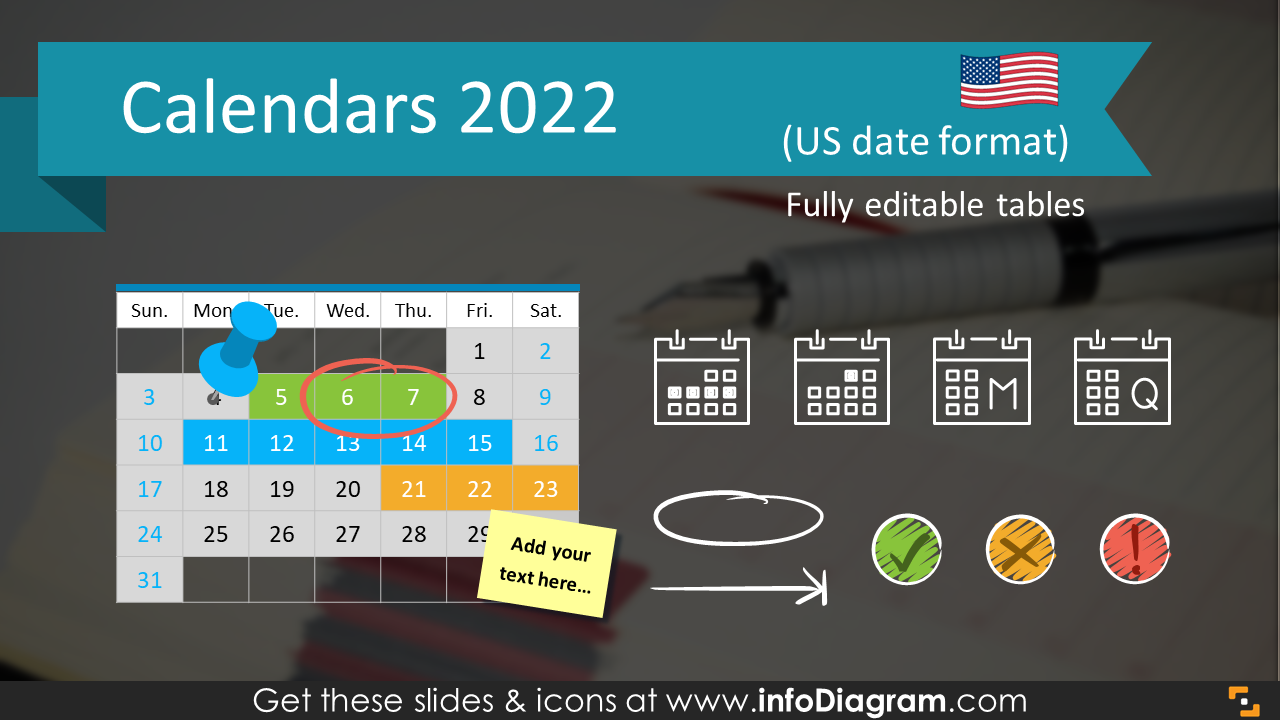Calendars 2022 timelines graphics US format PPT tables and icons - Blog ...